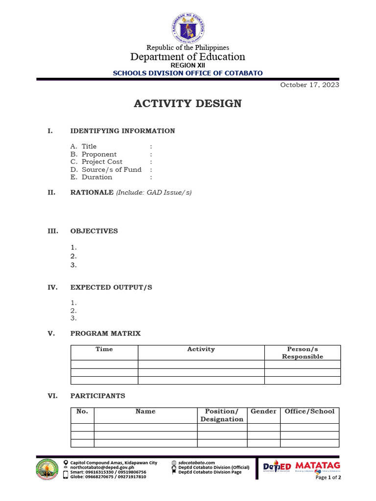 Activity Design Format | PDF