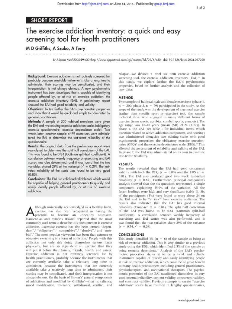 Exercise Addiction Inventory Overview | PDF | Psychometrics | Validity ...