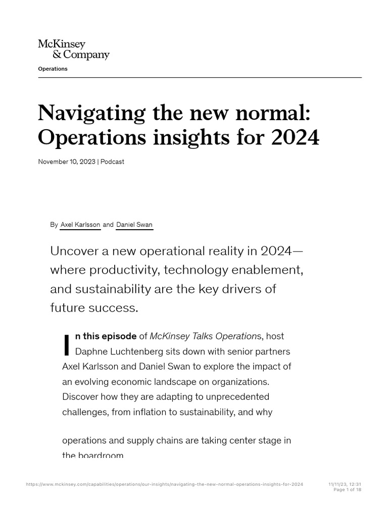 Navigating The New Normal - Operations Insights For 2024 - McKinsey ... Navigating The New Normal - Operations Insights For 2024 - McKinsey ...