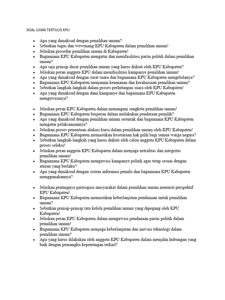 Soal Ujian Tertulis Kpu | PDF | Ilmu Sosial