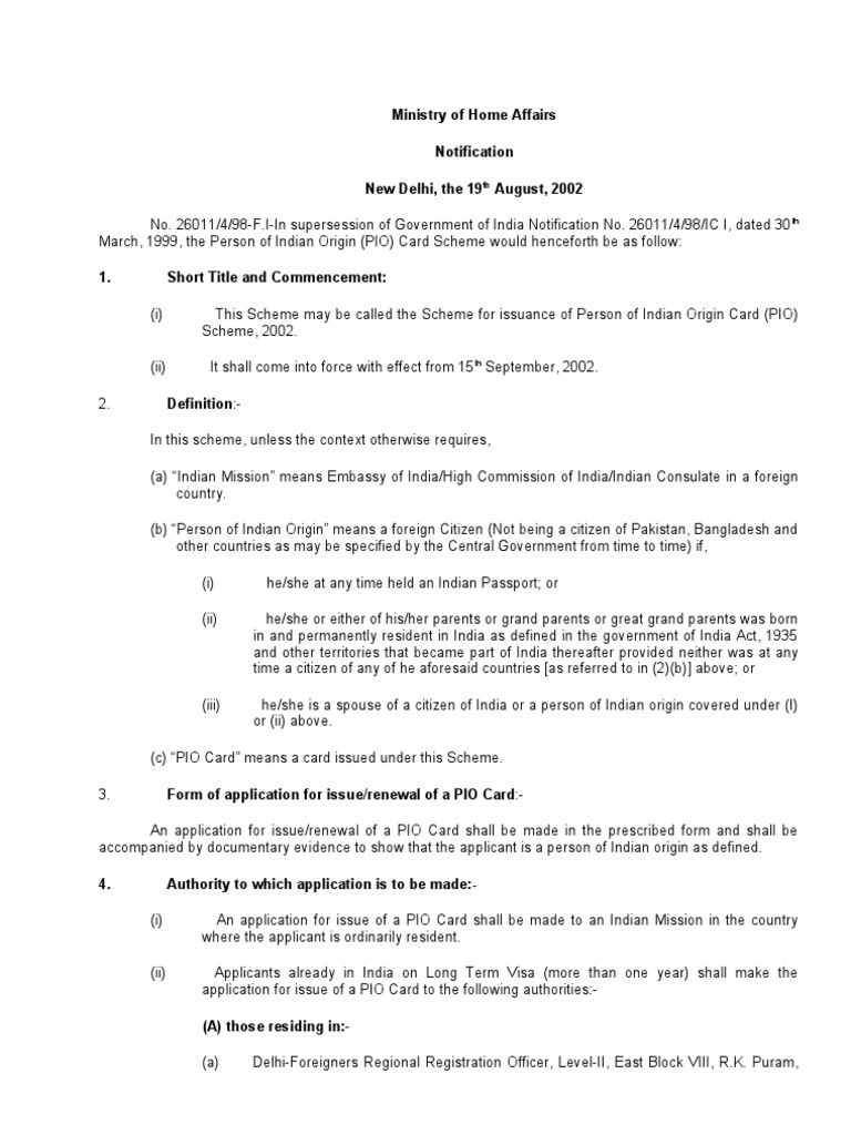 PIO Card Scheme | PDF | Government And Personhood | Justice