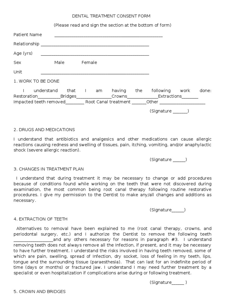 Dental Consent Form | PDF | Dentures | Dentistry
