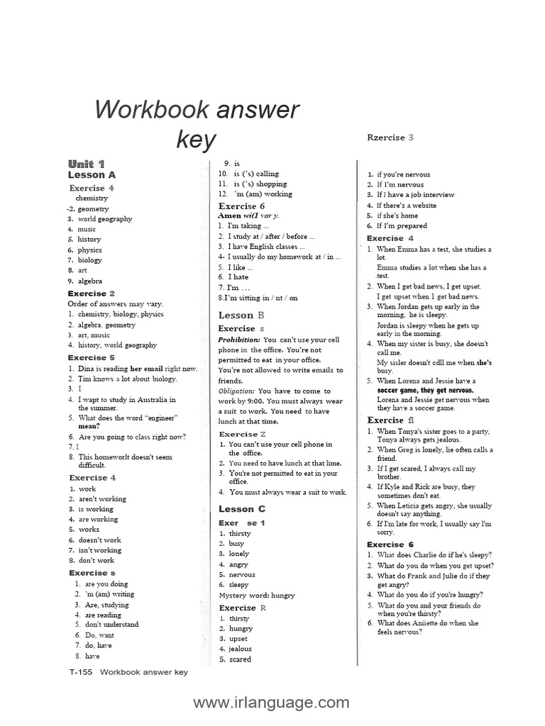 Workbook Answer Key Overview | PDF | Clothing