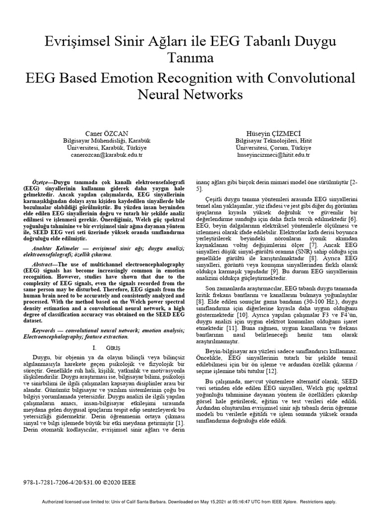Eeg Based Emotion Recognition With Convolutional Neural Networks Pdf 