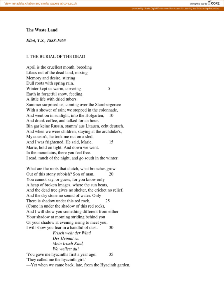 "The Waste Land by T.S. Eliot" | PDF