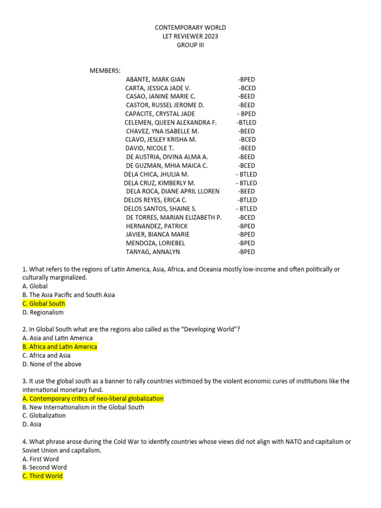 Contemporary World LET Reviewer 2023 | PDF | Asia | East Asia