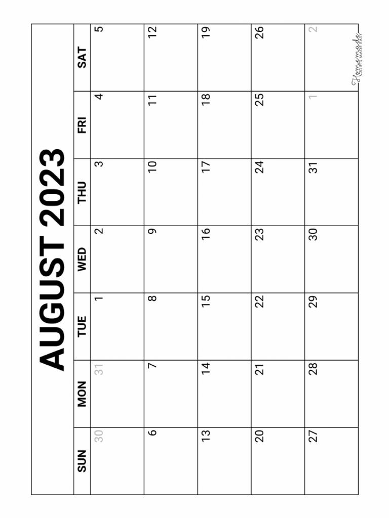 August Calendar 2023 Printable Blank | PDF