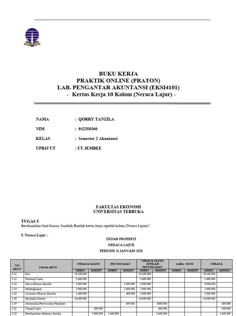 Kertas Kerja Tugas 6 Lab. Akuntansi | PDF