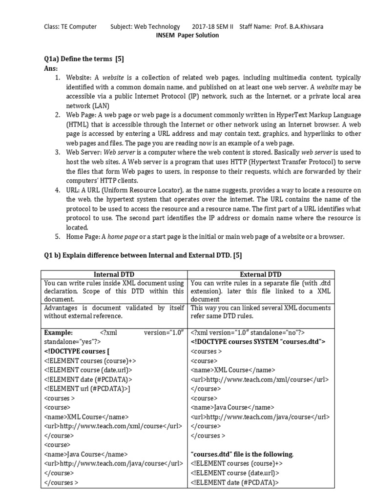 Web Technology Insem - 2019 Pattern | PDF | World Wide Web | Internet & Web