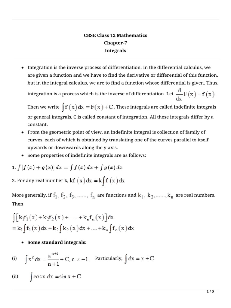 Ch07-Intergrals (Notes) | PDF | Integral | Function (Mathematics)