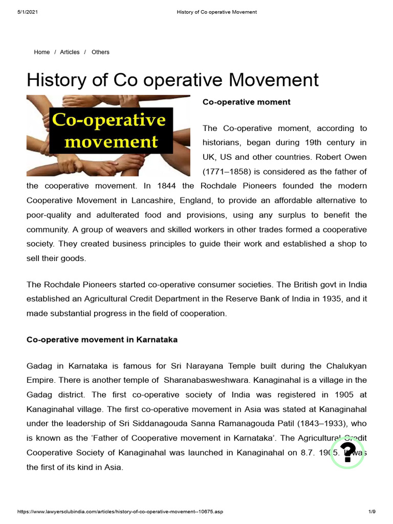 Karnataka's Cooperative Movement History | PDF | Cooperative | Economies