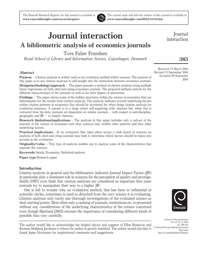 2005 - Journal Interaction A Bibliometric Analysis of Economics ...