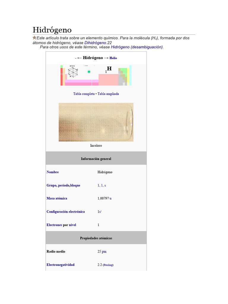 Hidrógeno | PDF | Hidrógeno | Compuestos químicos