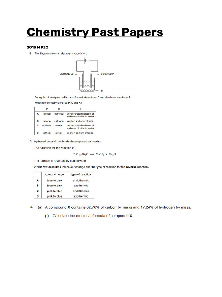 Chemistry Past Papers | PDF