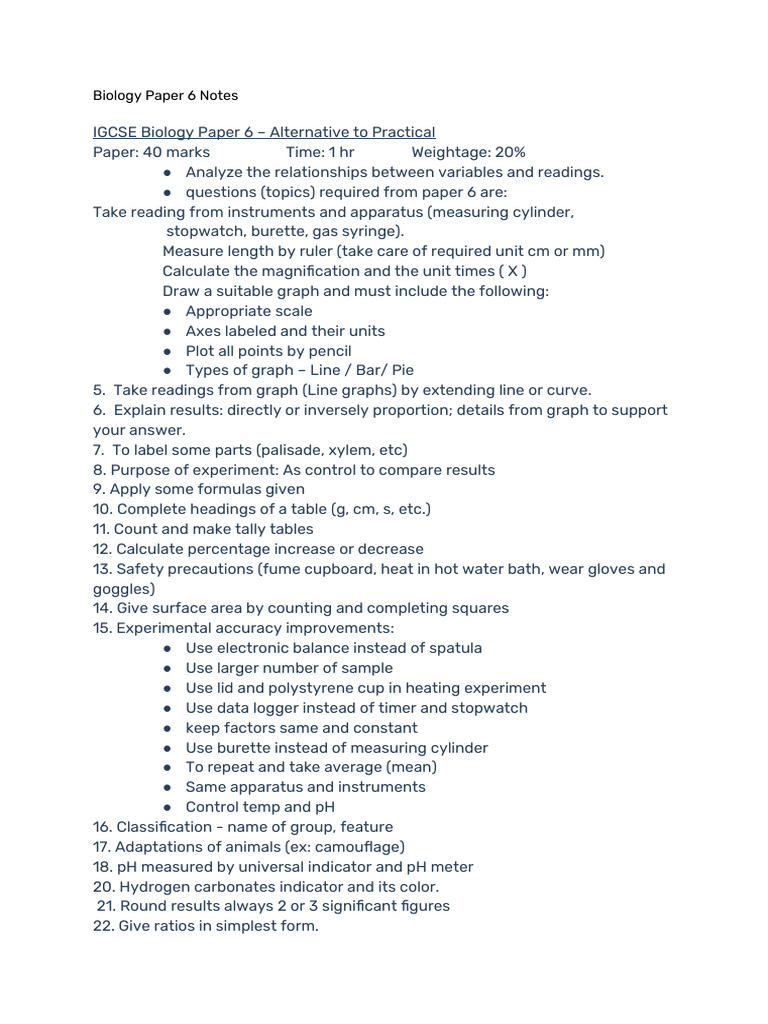 Biology Paper 6 Notes | PDF | Ph | Experiment