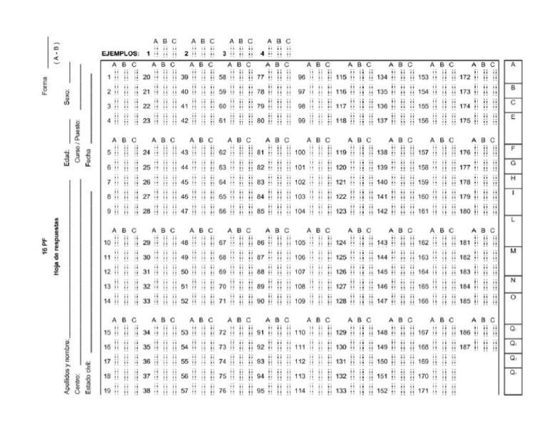 Hoja de Respuestas 16 PF Forma A | PDF