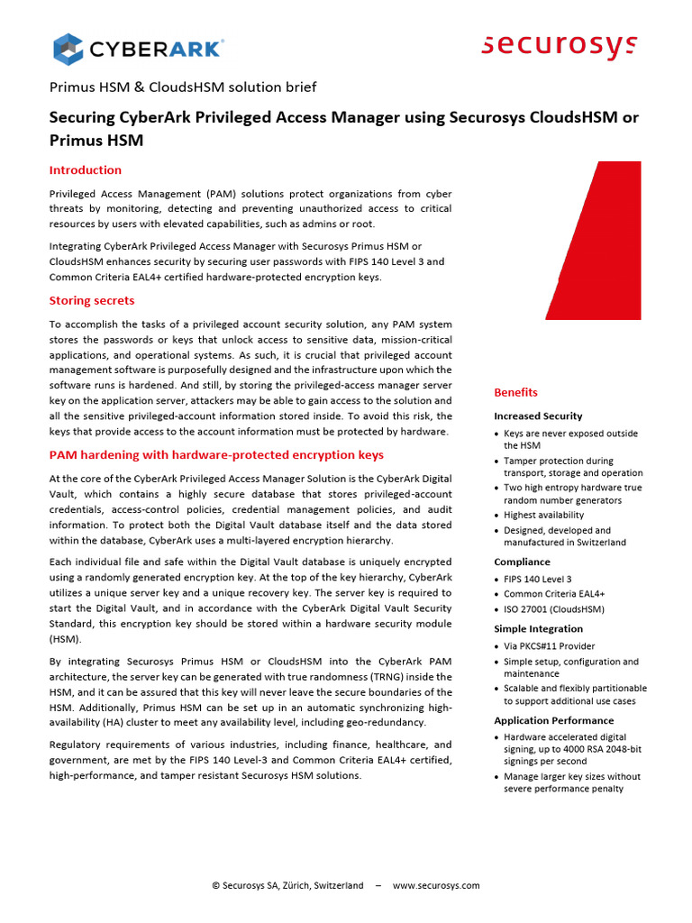 Securing Cyberark Privileged Access Manager Using Securosys Cloudshsm ...