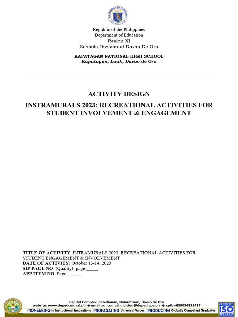 Activity Design - Intramurals 2023 | PDF