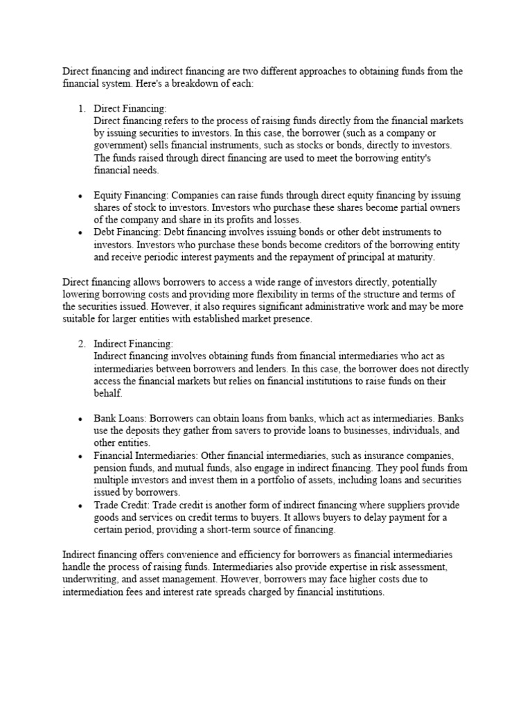 Direct Financingdirect Vs Indirect Financinng | PDF | Debt | Loans