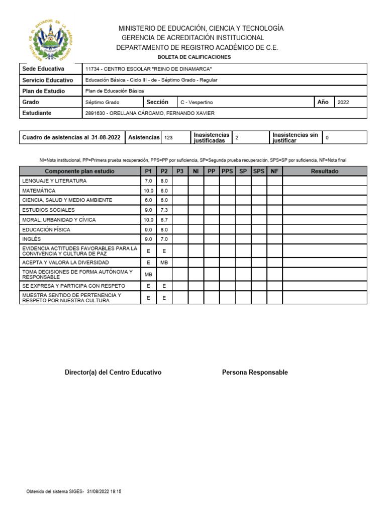 7C Boleta de Notas de Xavier | Descargar gratis PDF | Educación ...
