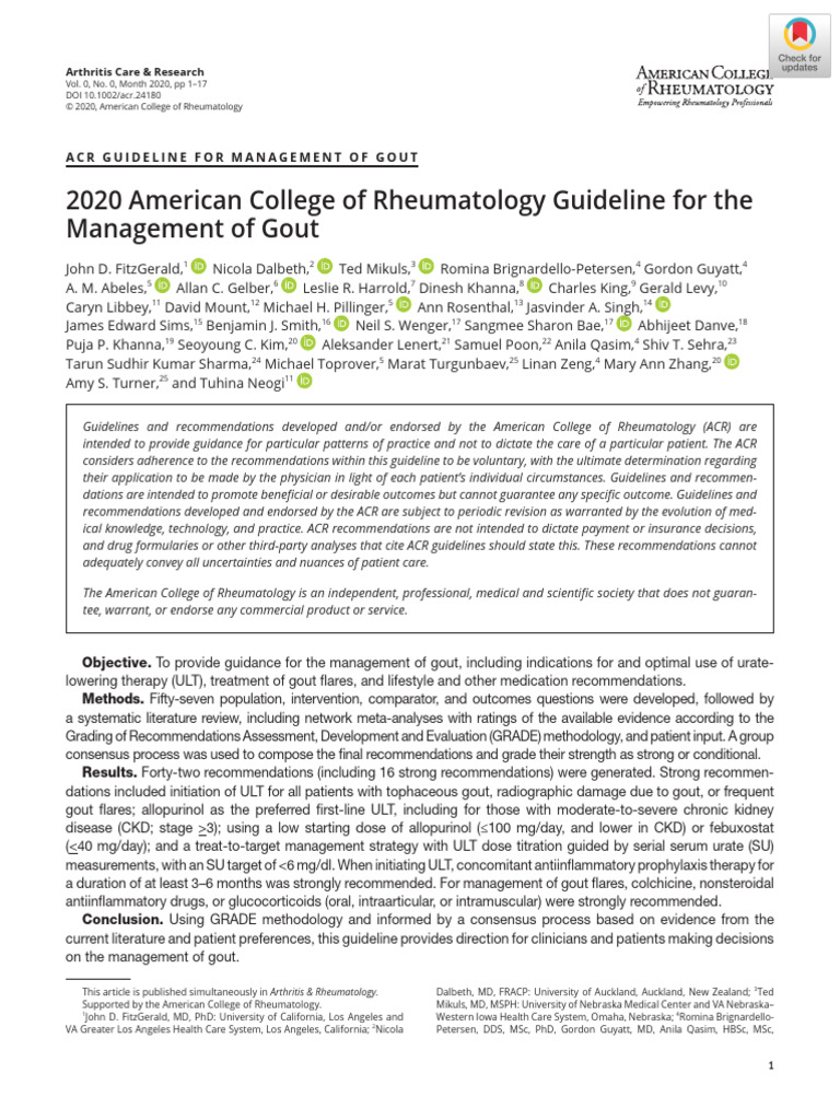 Gout Guideline Early View 2020 | PDF | Gout | Chronic Kidney Disease