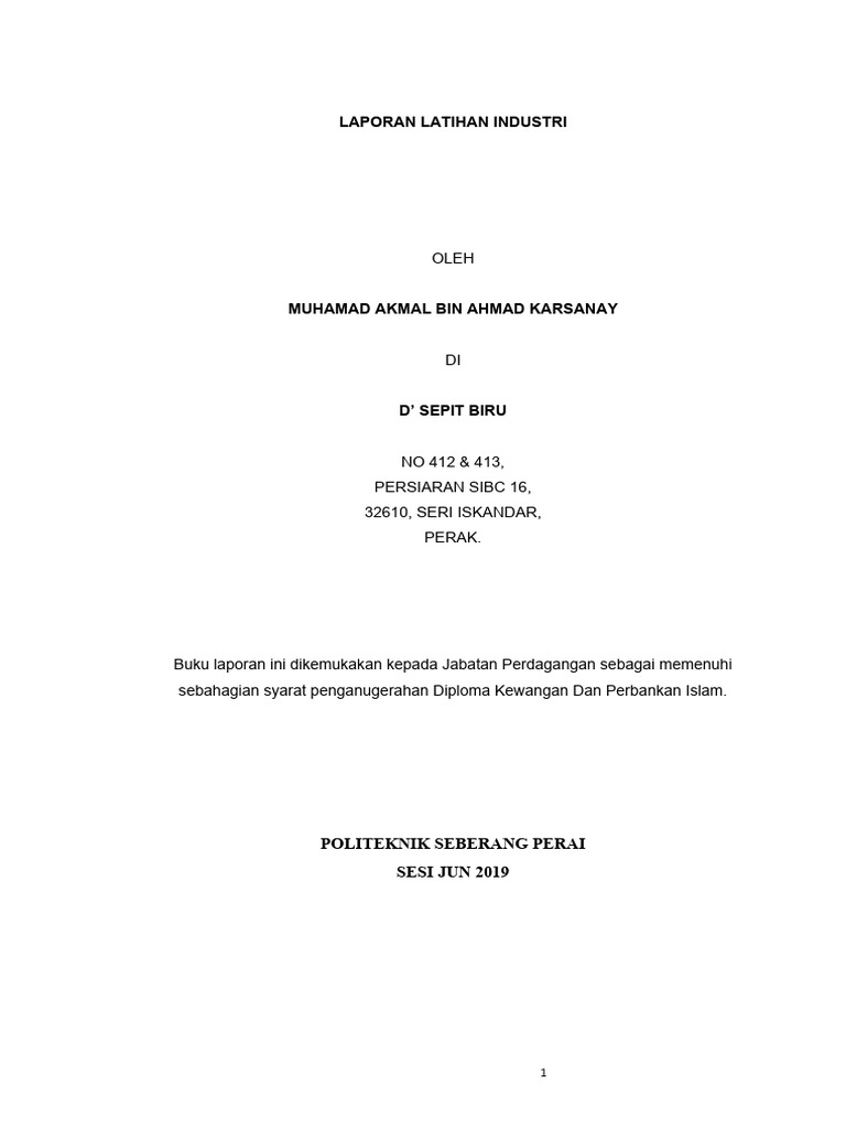 Laporan Latihan Industri di D'Sepit Biru | PDF | Bisnis
