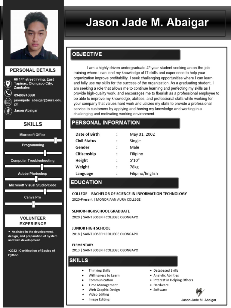 Abaigar Jason Jade M. Resume | PDF | Computing | Software