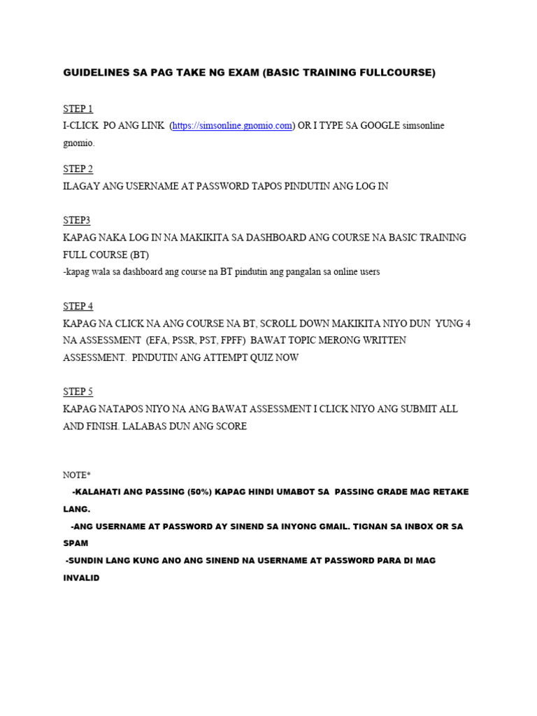 Guidelines Sa Pag Take Ng Exam Sa Bt | PDF