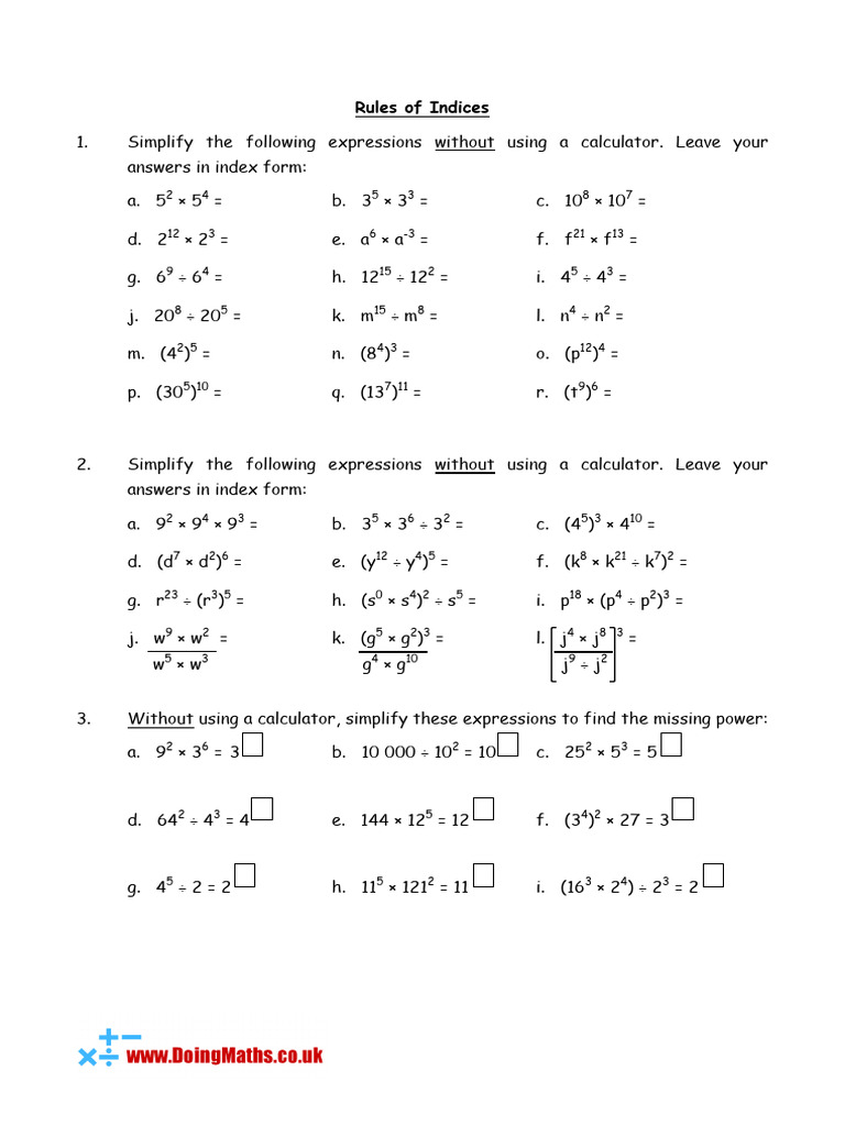 Simplifying Expressions with Indices | PDF | Teaching Methods & Materials