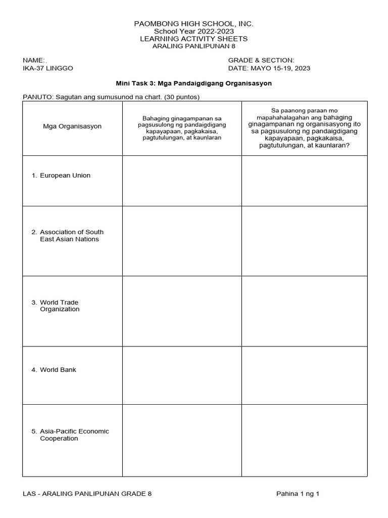 _qcw848f9u_Mini Task 3 Mga Pandaigdigang Organisasyon | PDF