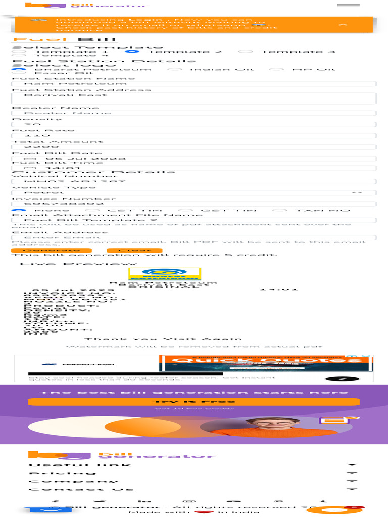 Petrol Bill Generator Fuel Bill | PDF