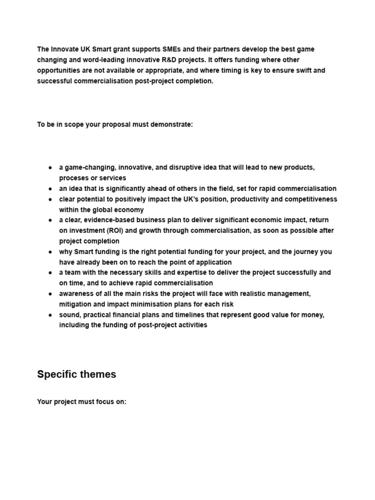 Innovate UK Smart Grant Requirements Example | PDF | Innovation | Risk