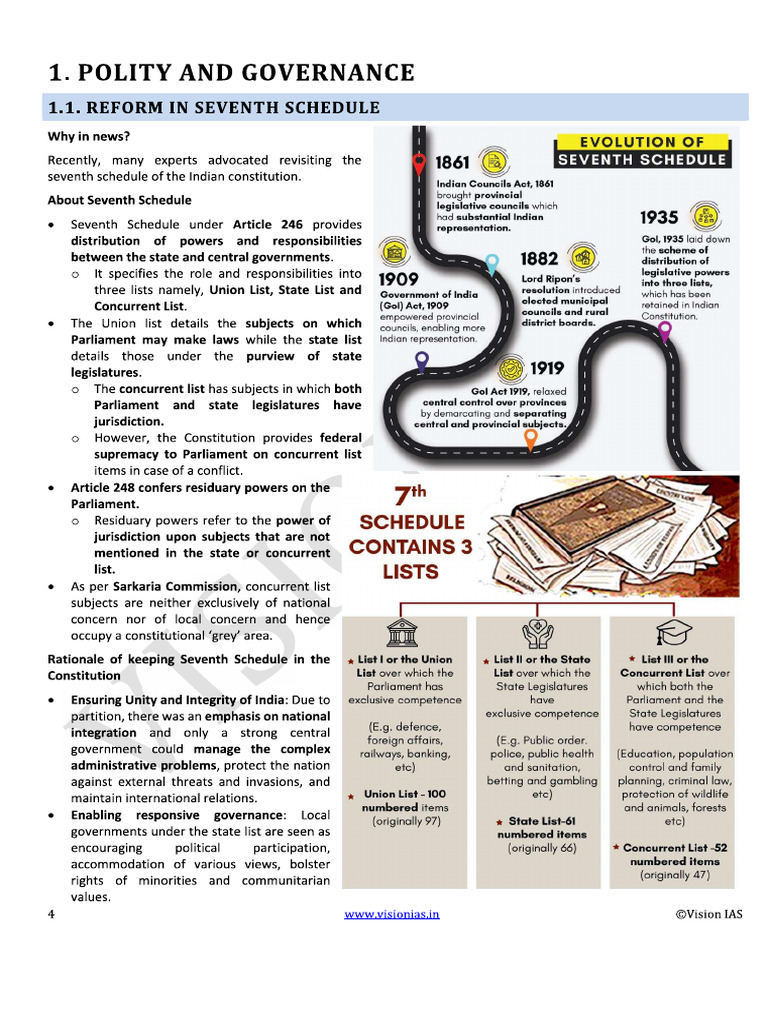 7th Schedule Summary IAS | PDF