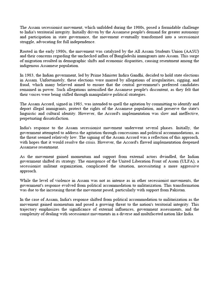 The Assam secessionist movement notes | PDF