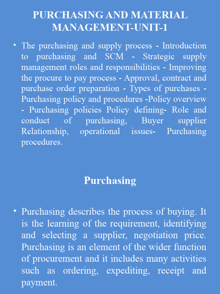 PMM PPT-1 | PDF | Supply Chain | Procurement