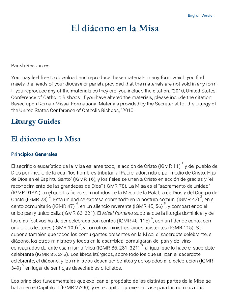 El diácono en la Misa | PDF | Misa (liturgia) | eucaristía