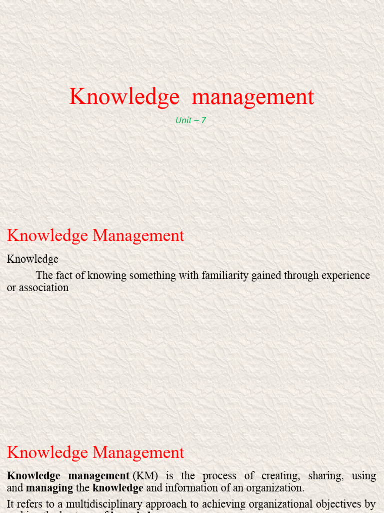 Knowledge Management Unit - 7 | PDF | Knowledge Management | Strategic Management