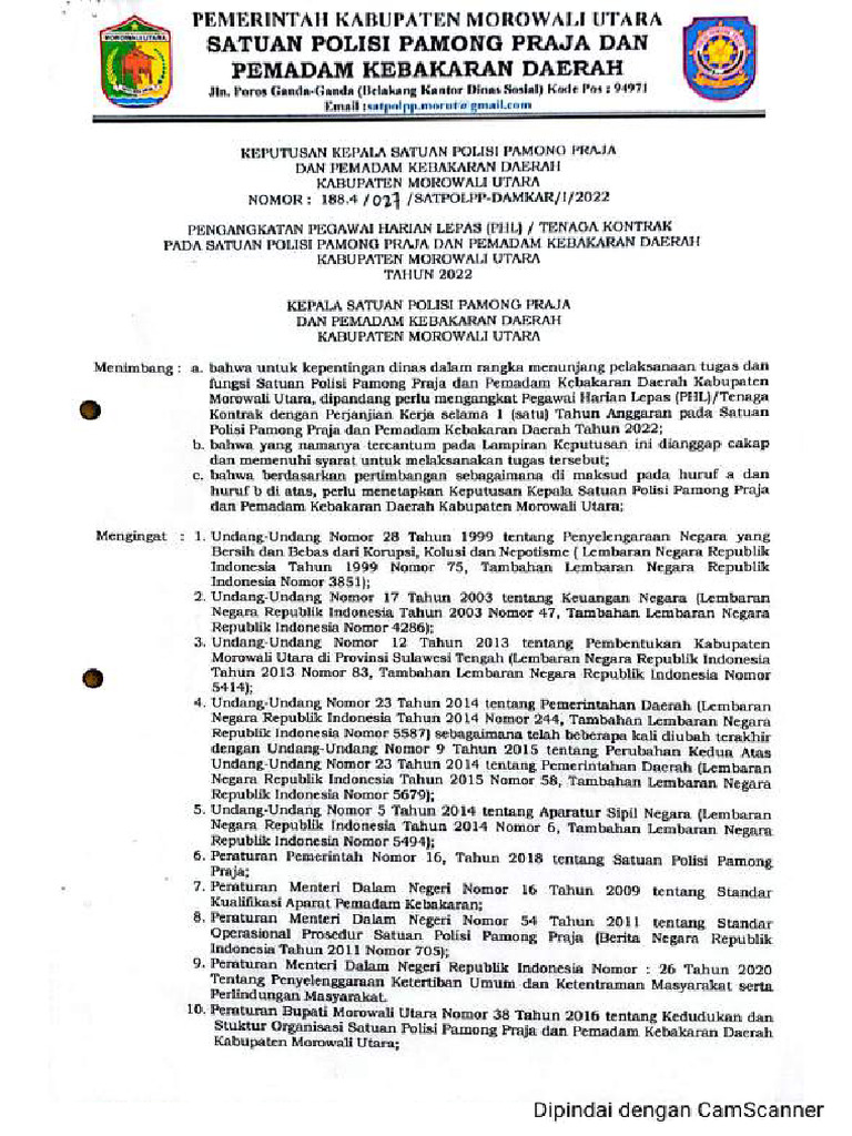 SK PHL Kontrak Tahun 2022-Dikompres | PDF