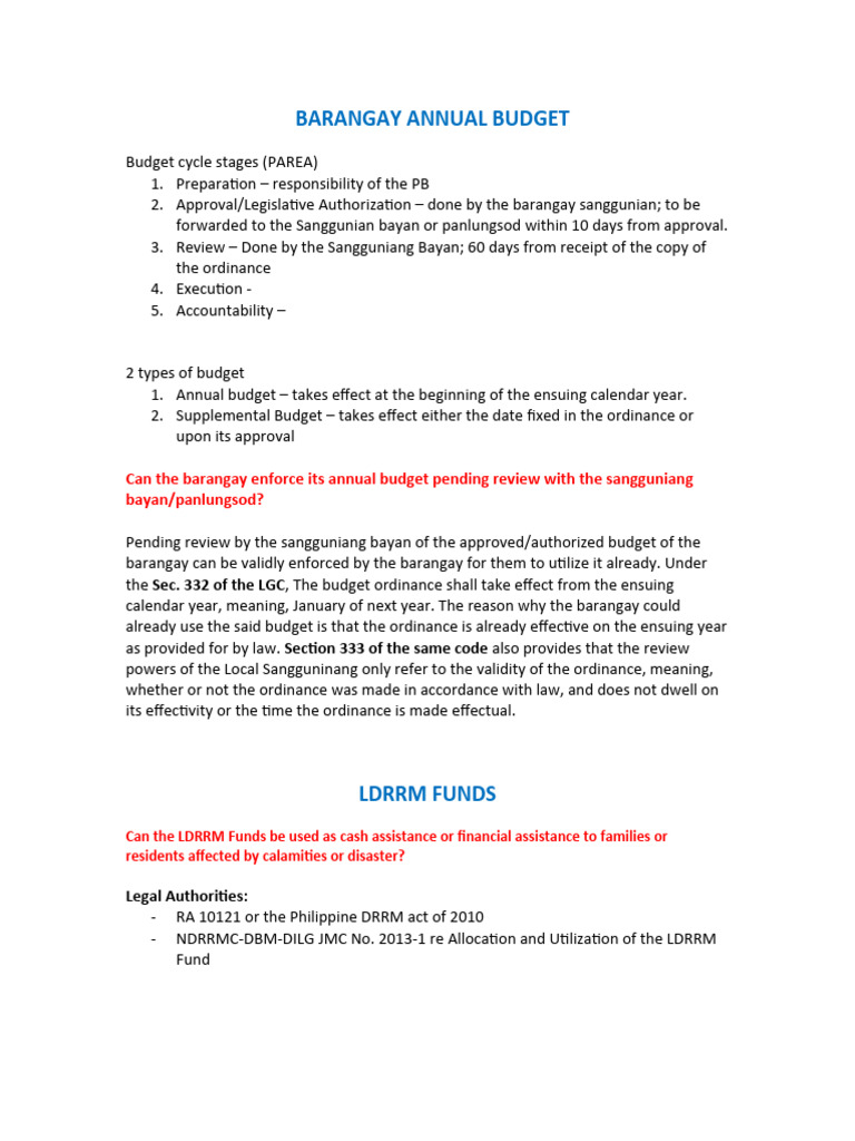 Barangay Annual Budget | PDF | Emergency Management | Elections