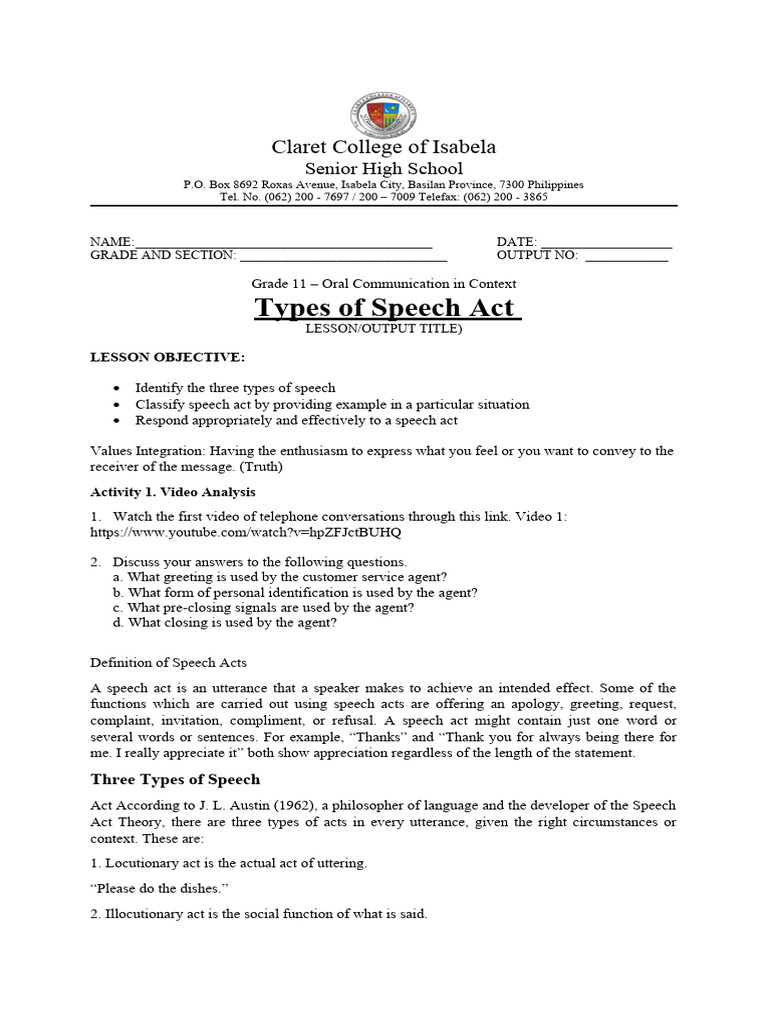 Types of Speech Act - 1 | Download Free PDF | Communication | Logic
