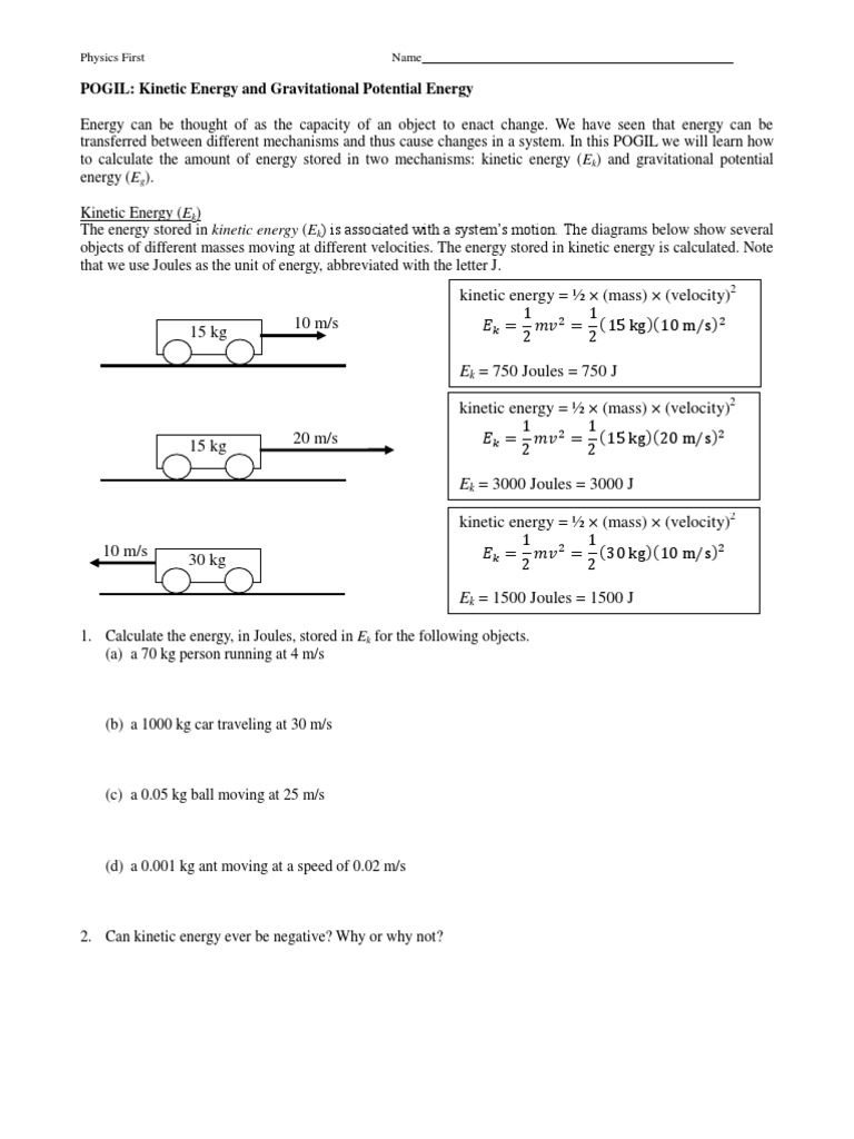 Kinetic and Gravitational Energy POGIL | PDF | Mass | Gravity