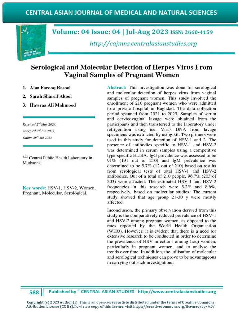 Serological and Molecular Detection of Herpes Virus From Vaginal Samples of Pregnant Women | PDF ...
