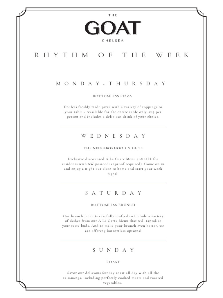 Menu 2023 Sept The Goat Chelsea A La Carte Menus | PDF | Sausage | Pizza
