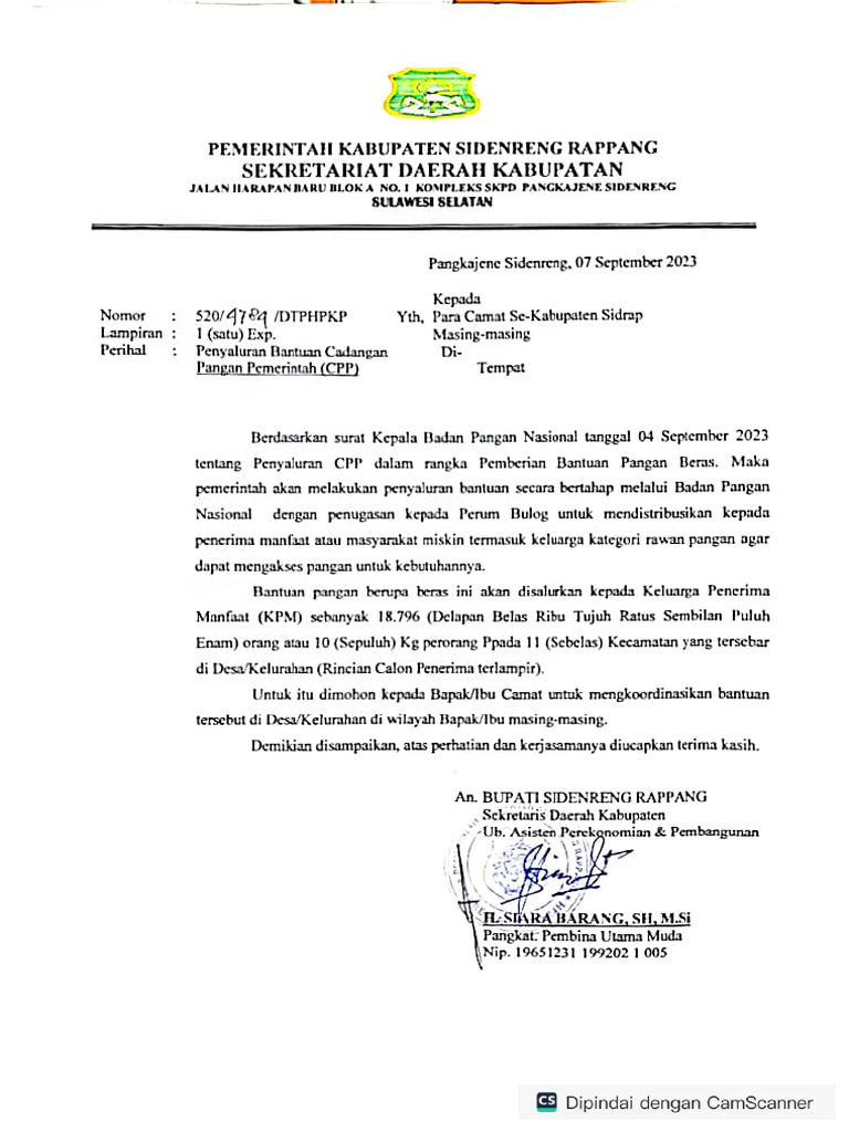 SRT Penyaluran Bantuan CPP | PDF