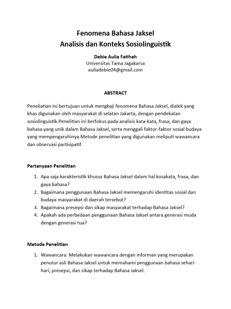Penelitian Fenomena Bahasa Jaksel | PDF