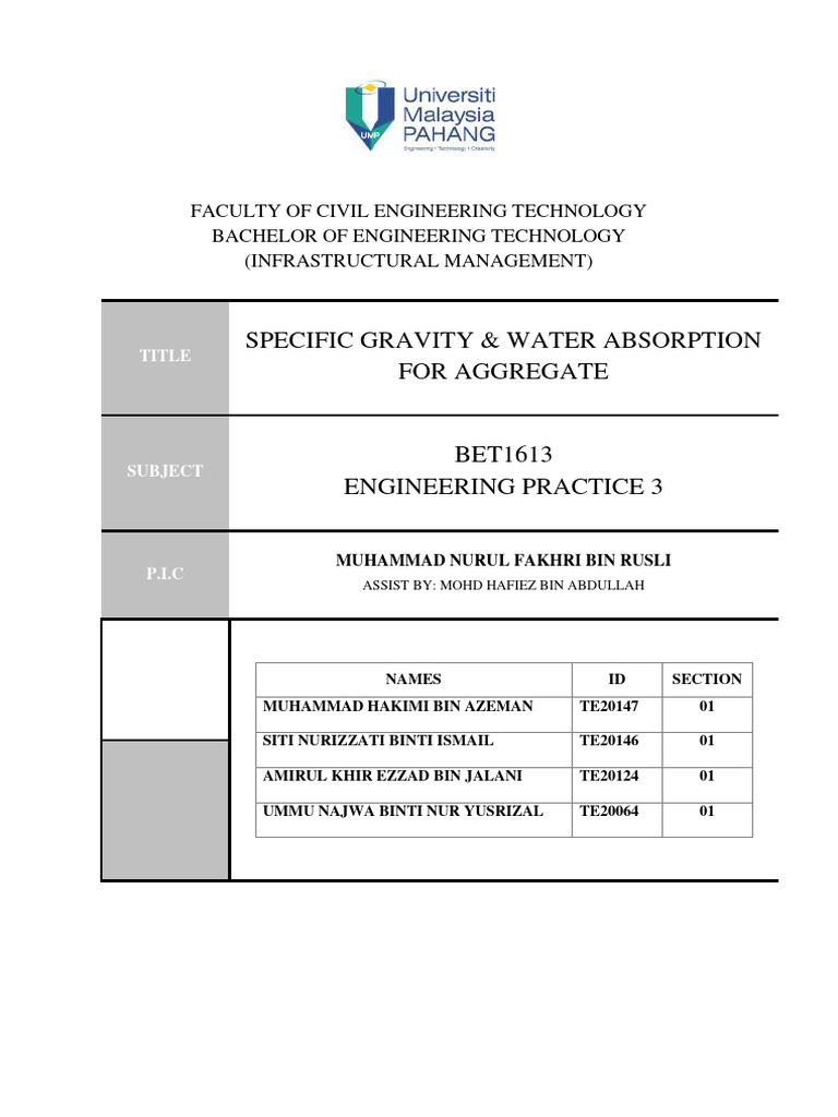 Group 3 - Sec 01 - Specific Gravity | PDF | Density | Water