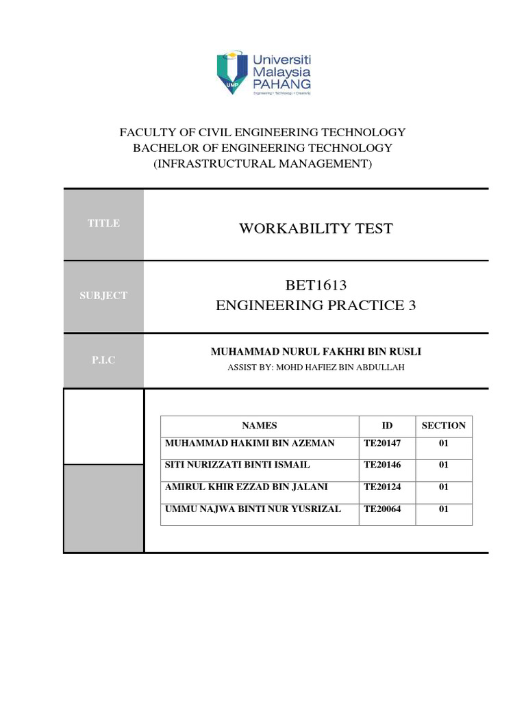 Group 3 - Sec 1 - Workability Test | PDF | Concrete | Materials