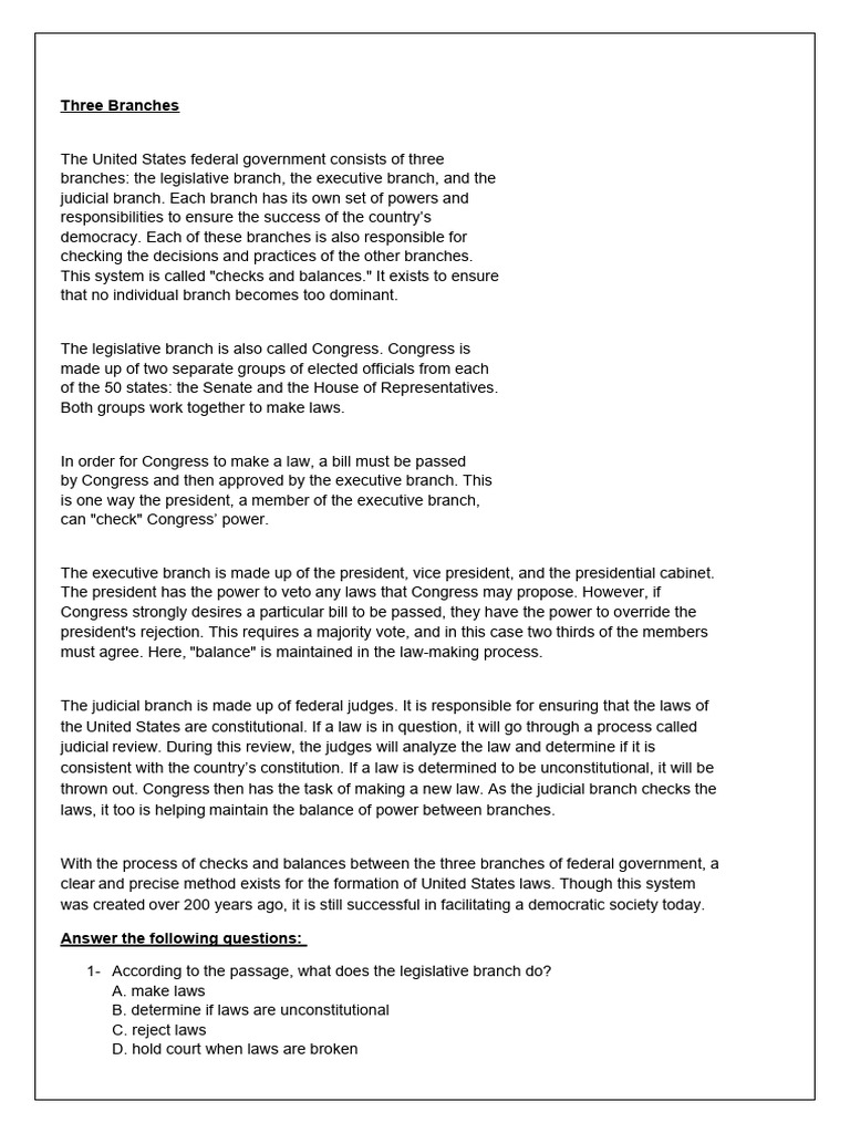 Three Branches | PDF | Federal Government Of The United States | United ...