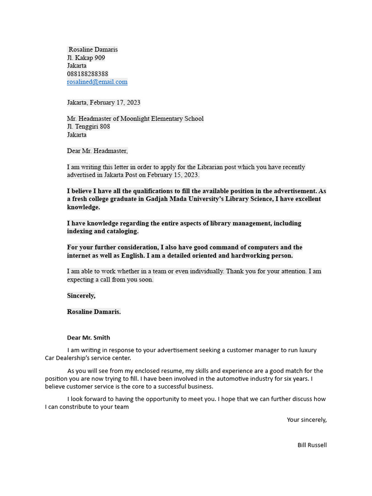 Application Letter | PDF