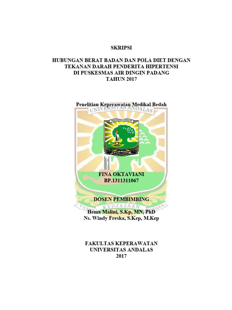 2017 - Hubungan Berat Badan Dan Pola Diet Dengan Tekanan Darah Penderita Hipertensi Di Puskesmas ...